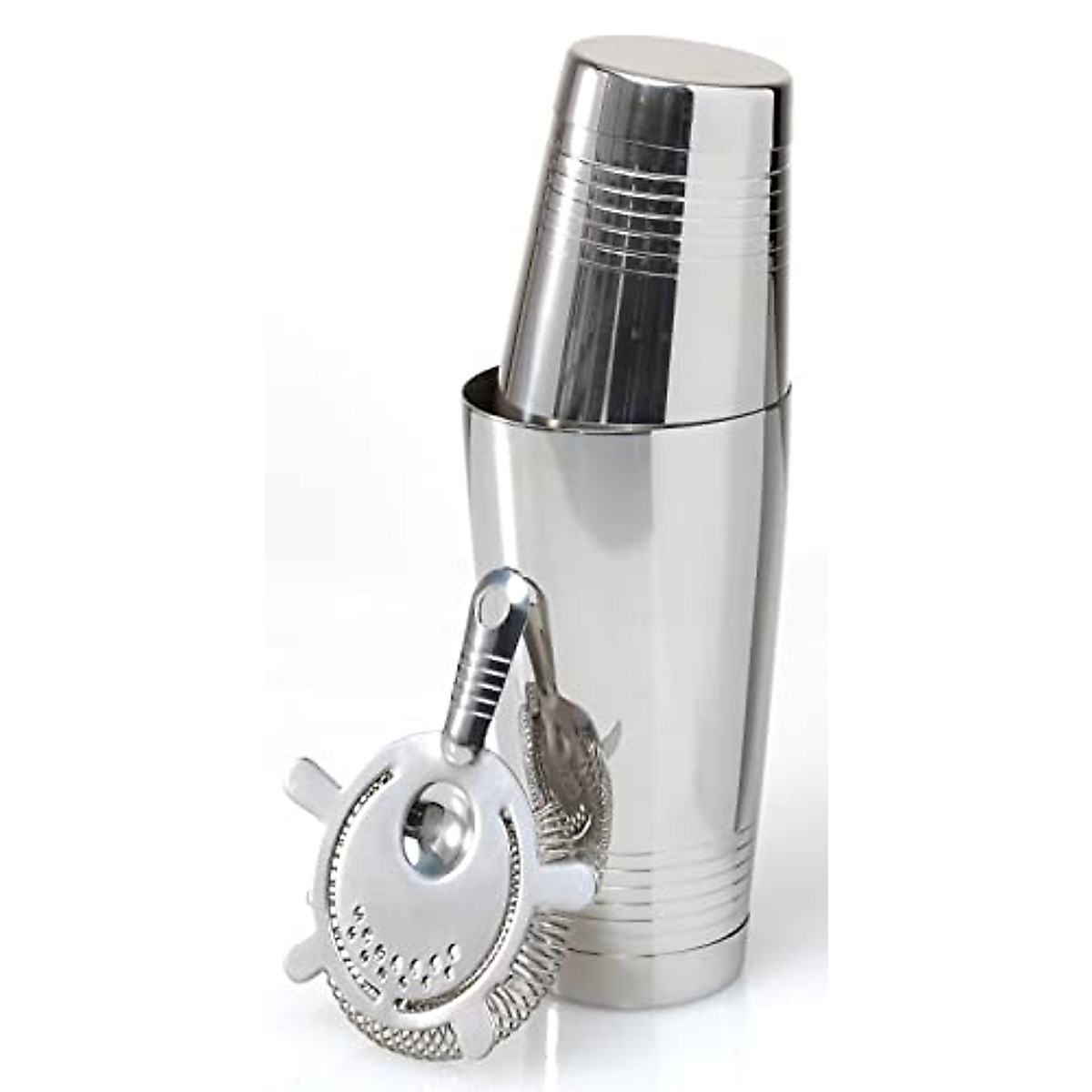 Crafthouse by Fortessa Classic Mixed Cocktail Drink Barware Shaker Set with Boston Shaker and Hawthorne Strainer, 2 Piece Set, Stainless Steel, CRFCC.SHAKERSET