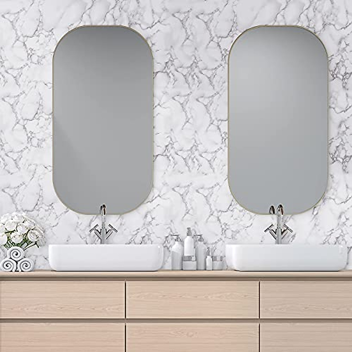 Caltero Marble Contact Paper 15.7" x 118" White Grey Marble Wallpaper Peel and Stick Glossy Marble Contact Paper Self Adhesive Contact Paper for Countertop Kitchen Cabinets Bathroom