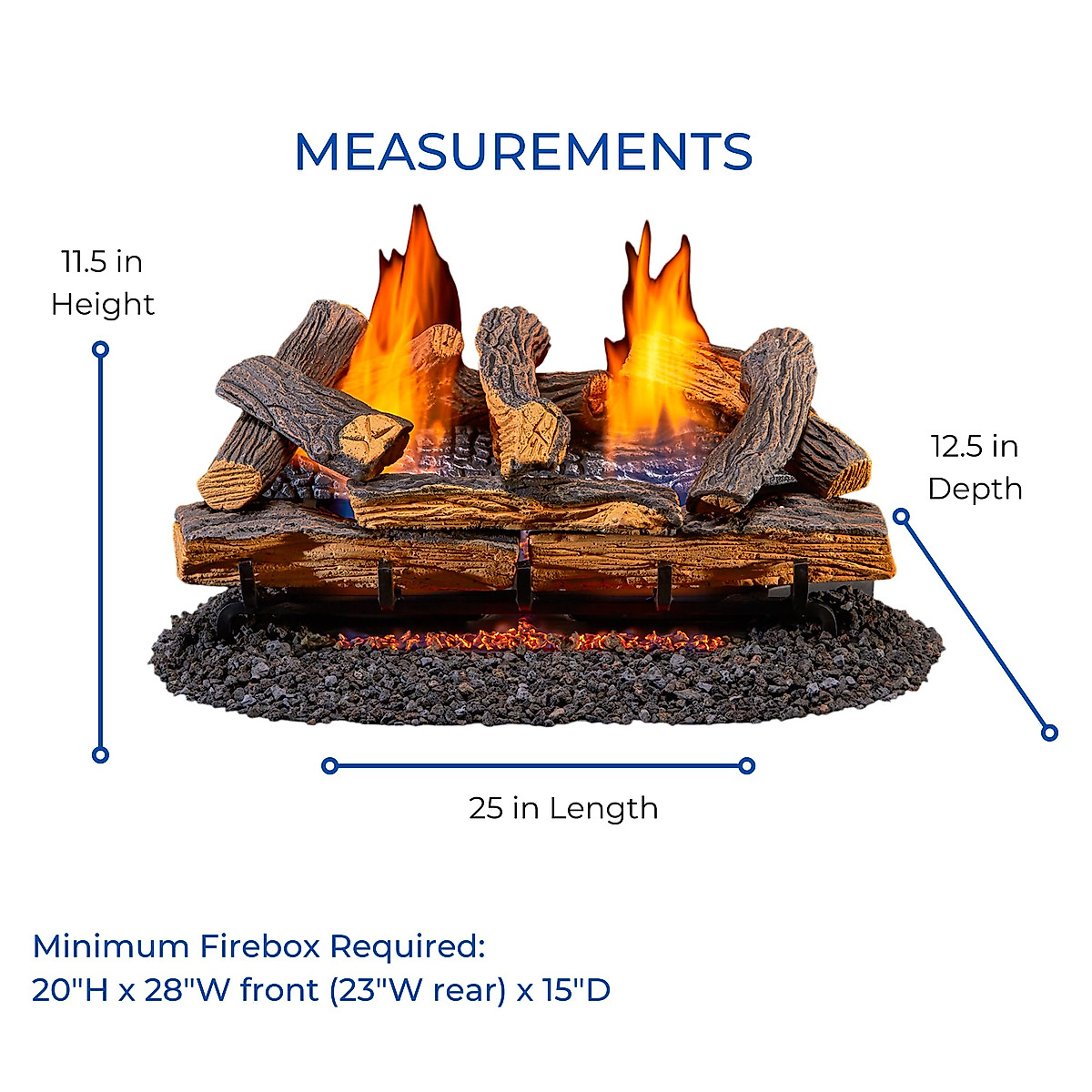 Duluth Forge DLS-24T-1 Dual Fuel Ventless Fireplace Logs Set with Thermostat, Use with Natural Gas or Liquid Propane, 33000 BTU, Heats up to 1100 Sq. Ft, Split Red Oak, 24 Inches