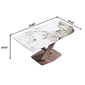 LKTART 63" Modern Artificial Marble Dinning Table Overlapping Leg Sintered Stone Dinning Table Top Suitable for 6-8 People Dinning Room Kitchen (no Chair)