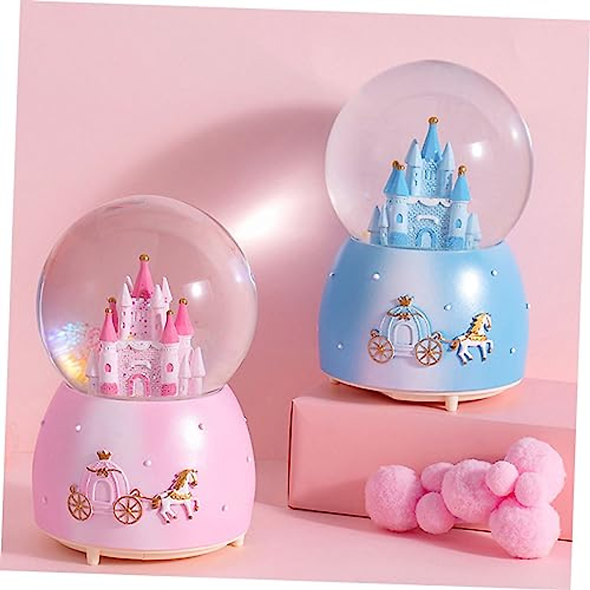 VOSAREA Castle Crystal Ball Princess Castle Snow Globe Castle Snow Globes Musical Castle Globe Music Gifts Girl Gift Table top Decor Glowing Crystal Ball Crystal Ball Gift Musical Ornament