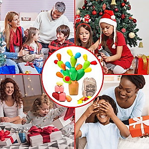 38 PCs Wooden Stacking Stones & Wooden Cactus Toy for Fine Motor Cactus Game, Balancing Cactus Toy is Made for Toddler and Kids with Easy Storage Bag, Educational Stacking Tree and Rock Stocking