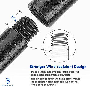 Bluwing 62 Inches Outdoor Shepherd Hook with 5 Prong Base (2 Packs), Stand Pole for Humming Bird Feeder, Adjustable Freestanding Hanger Base for Flower Planter, Outside Garden Holder for Wind Chime