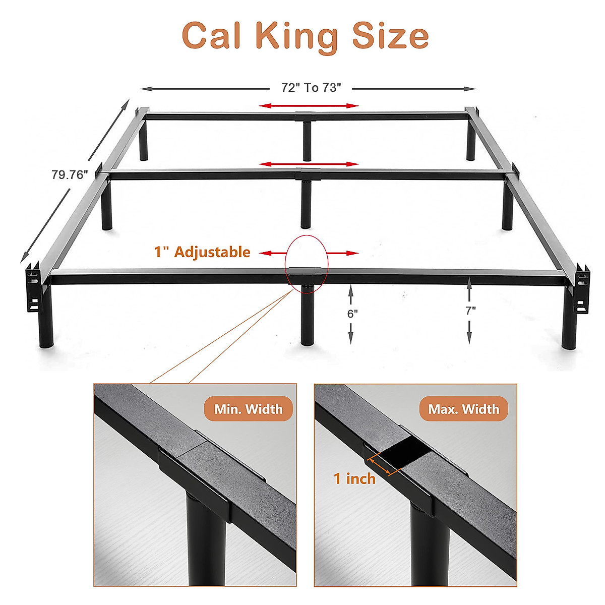 Realuson California King Size Metal Iron Bed Frame Heavy Duty Sturdy Black Bedframe 9-Leg Support 7 Inch Low to Ground Bed Base for Box Spring and Mattress Non-Slip Easy Assembly Noise Free