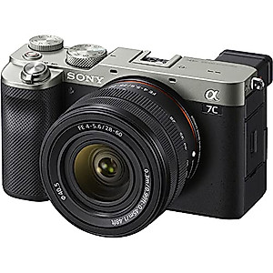 Sony a7C Mirrorless Camera with 28-60mm Lens (Silver) - 10PC Accessory Bundle Includes: Sandisk Extreme Pro 64GB SD, Speedlite Flash, Tripod, Flash Bracket, Gadget Bag and More