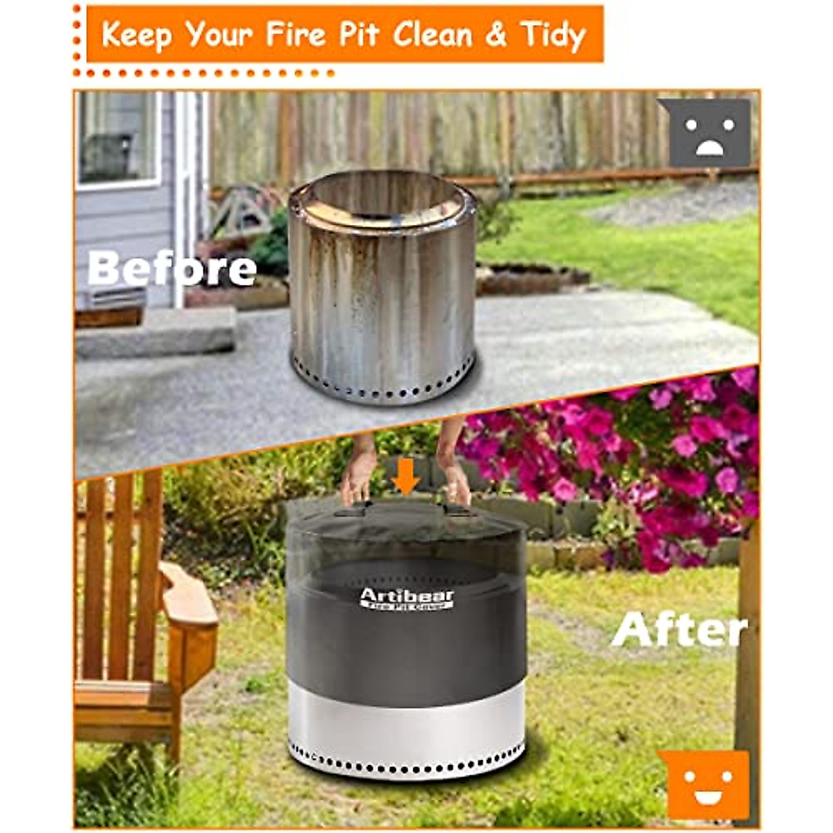 Artibear Outdoor Fire Pit Protective Shelter Cover Compatible for Solo Stove Bonfire, 21 Inch Round, Black