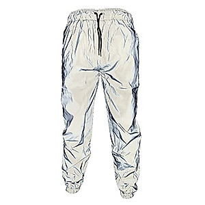 Reflective Pants Men Brand Hip Hop Dance Fluorescent Trousers Casual Harajuku Night Sporting Jogger Pants Gray (S)