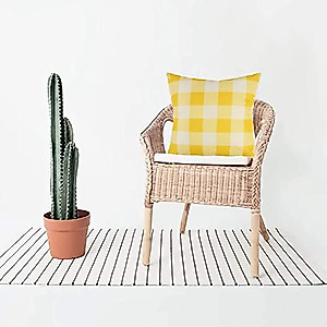 Famibay Decorative Outdoor Pillow Covers for Patio Furniture Set of 2 Buffalo Check Patio Throw Pillow Covers 18x18 Waterproof Outside Cushion Cases Cotton Pillow Covers for Porch Garden Bench(Yellow)