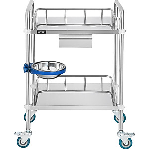VEVOR Lab Cart 2 Layers Dental Cart with 1 Drawer Stainless Steel Cart 1 Refuse Basin Lab Utility Cart w/Silent Omnidirectional Wheels Stainless Utility Cart for Laboratory Hotel Restaurant Home Use