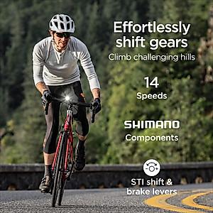 Schwinn Fastback Tourney AL Adult Performance Road Bike, Beginner to Intermediate Bicycle Riders, 700c Wheels, 14-Speed Drivetrain, Small Aluminum Frame, Red