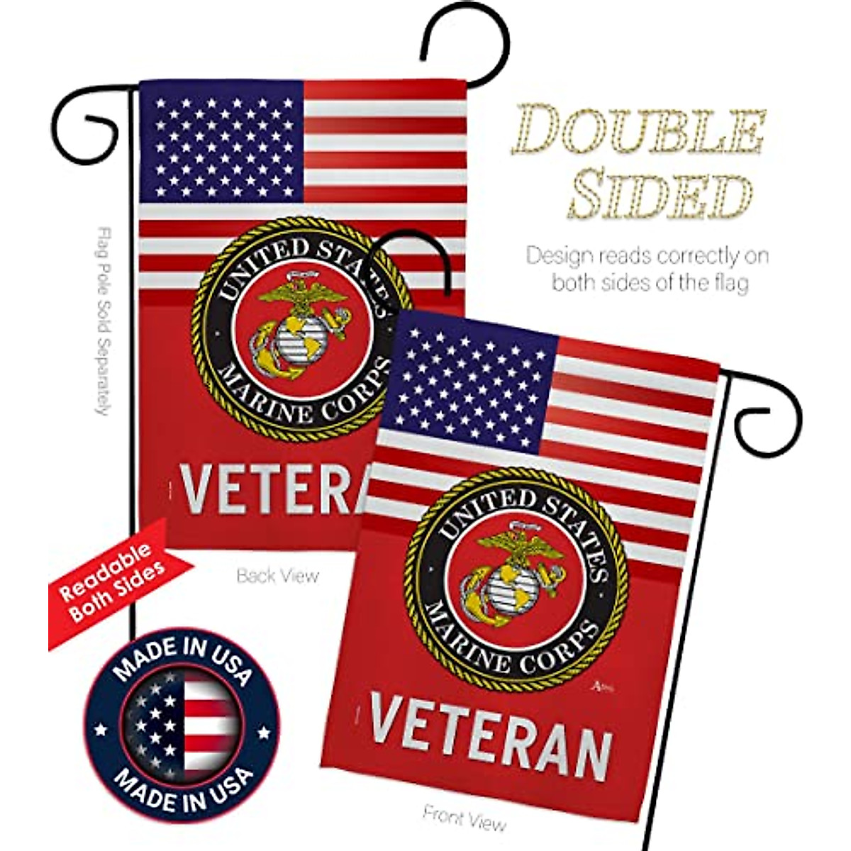 US Marine Corps Veteran Garden Flag - Armed Forces USMC Semper Fi United State American Military Retire Official - House Decoration Banner Small Yard Gift Double-Sided Made in USA 13 X 18.5