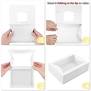 Eupako 8x6x2.5" Cookie Boxes with Window, White Gift Boxes for Presents , Auto-Popup Gift Box, Kraft Paper Pastry Boxes for Bakery, Cookies, Donuts, Candy - 25 Pack
