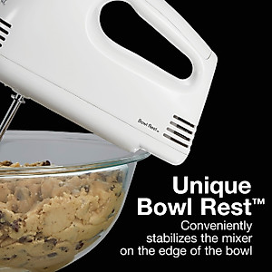 Proctor Silex Easy Mix 5-Speed Electric Hand Mixer with Bowl Rest, Compact and Lightweight, 100 Watts of Peak Power, White (62515PS)