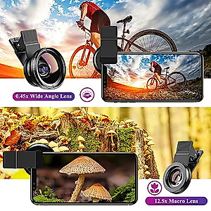 Phone Lens kit 0.45x Super Wide Angle & 12.5X Macro Micro Lens HD Camera Lentes fit for iPhone 6S 7 Xiaomi More cellphones