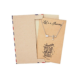 quan jewelry Arrow Necklace with Heart Charm Sideways Arrow Pendant, Graduation Gifts Dream Necklace with Inspirational Quote Greeting Card, Adjustable Chain 16" to 18" Silver Tone