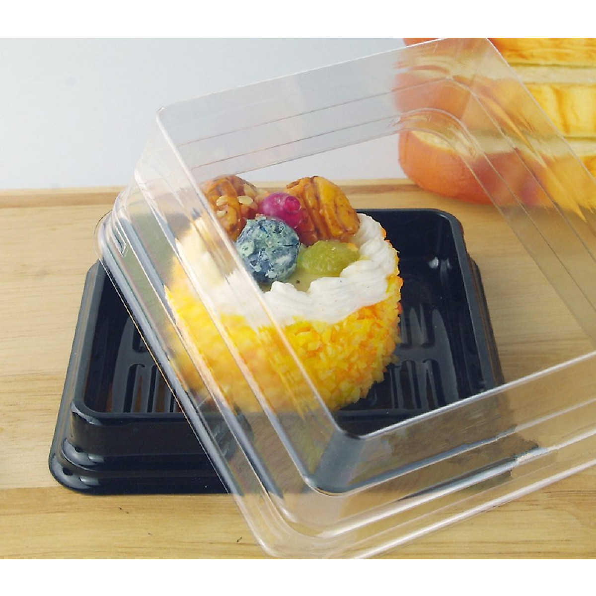 Cake Box - 50 sets 4 Inch X 2-1/8 Inch Clear Plastic Mini Cake Box - Feast Cupcake Box - Muffin Box Biscuit Box Flat Top Box Bakery Cake Shop Sale Use