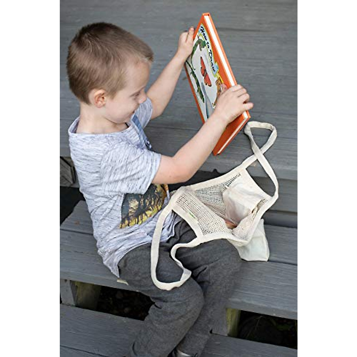 Reusable Mesh Grocery Shopping Bags - Organic Cotton Mesh Tote Bags - Net Farmers Market Bags with Reinforced Bottom - Mesh Mushroom Foraging Tote Bags - Portable Cotton French Market Tote (3 Bags)