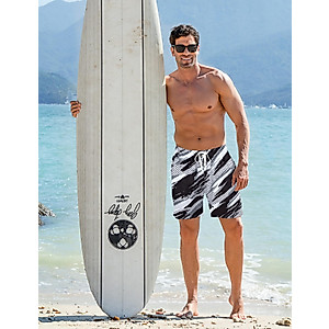 Goodstoworld Mens Swimming Trunks Compression Liner Swimwear Swim Board Shorts 9 Inch Inseam Beach Bathing Suits Black White Graffiti