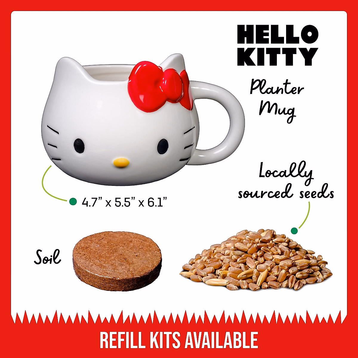 The Cat Ladies Hello Kitty Organic Cat Grass Growing kit with Organic Seed Mix, Soil and Hello Kitty Planter. Natural Hairball Control and Digestive Remedy,Cat Gifts