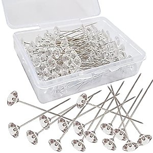 100pcs Corsage Boutonniere Pins 2 Inch Bouquet Flower Floral Diamond Rhinestones Pins Crystal Head Clear Straight Pins for Wedding Bridal Hair Accessories Jewelry Decoration DIY Craft Sewing