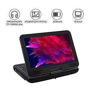 GOFEI Portable DVD Player with Rechargeable Battery, Supports SD Card and USB, with 10.2" Swivel Screen, Remote Controller, for Home, Kids