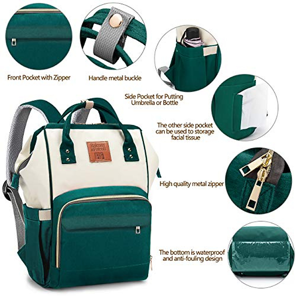 BALCONY & FALCON Multi-Functional Diaper Bag Backpack with Changing Pad Waterproof Nappy Bag