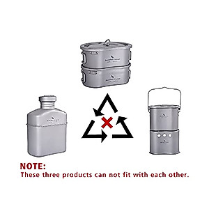 iBasingo 300ML & 600ML Titanium Cup Set Canteen Mess Kit with Folding Handle Hanging Ring Ultralight Portable Cookware for 1 Person Outdoor Camping Backpacking Hiking Small Lunch Box Ti2046C