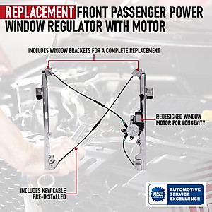 Replacement Front Passenger Power Window Regulator with Motor - Compatible with Cadillac, Chevy, GMC - Escalade, Silverado 1500HD, Suburban 2500, Tahoe, Sierra 3500 Classic, Yukon - Replaces 741-645
