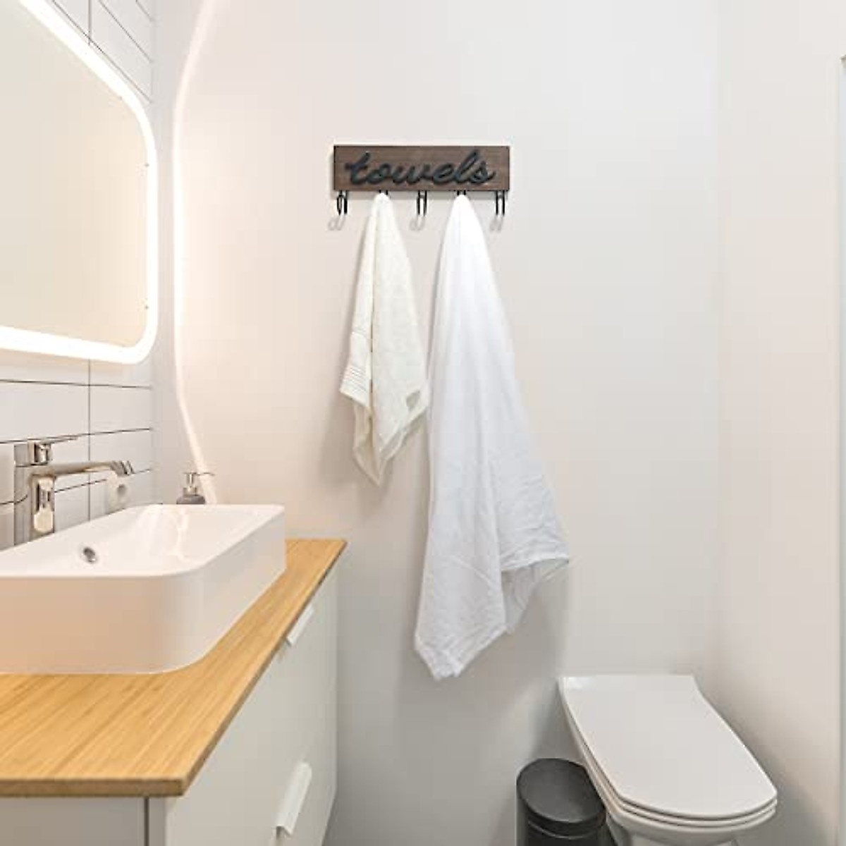 Mkono Towel Holder Wall Mounted Towel Rack Bathroom Decor Rustic Wood Towel Hooks to Hang Towels Bathrobe Robe Coat Clothing, 12.6" x 5.2" Bath Towel Hanger Storage Home Decor Organizer