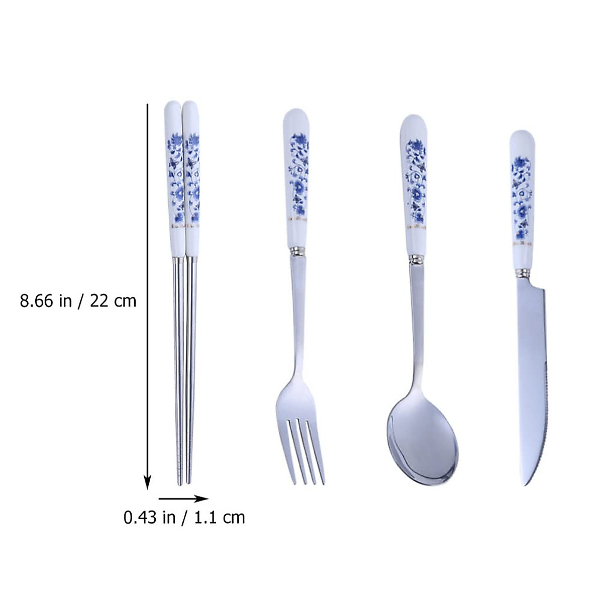 HEMOTON 1 Set White and Blue Porcelain Silverware Silverware Flatware Cutlery Set Stainless Steel Utensils Cutter Fork Spoon Chopsticks Set