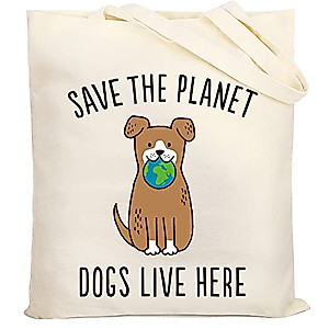 LotFancy Canvas Tote Bag for Women, Large Cute Tote Bag with Inner Pocket, Double Printed Reusable Grocery Bag for Shopping Beach School Travel, Gifts for Dog Lovers