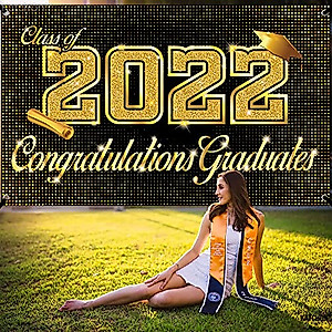 Class of 2022 Congratulations Graduate Banner -72x44 Inch Graduation Banner | Congratulations Banner Black and Gold Graduation Decorations 2022 | Graduation Party Decorations 2022 Congrats Grad Banner