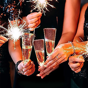 MATANA 50 Gold Glitter Plastic Champagne Flutes 5oz Clear Plastic Toasting Glasses, Mimosa Glasses, Cocktail Cups, Champagne Glasses - Wedding Anniversary Garden Barbecue Parties, Reusable, Recyclable