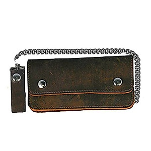 Leather Biker Billfold Chain 8 inch Wallet Natural Tan Brown Distressed Leather Made in USA