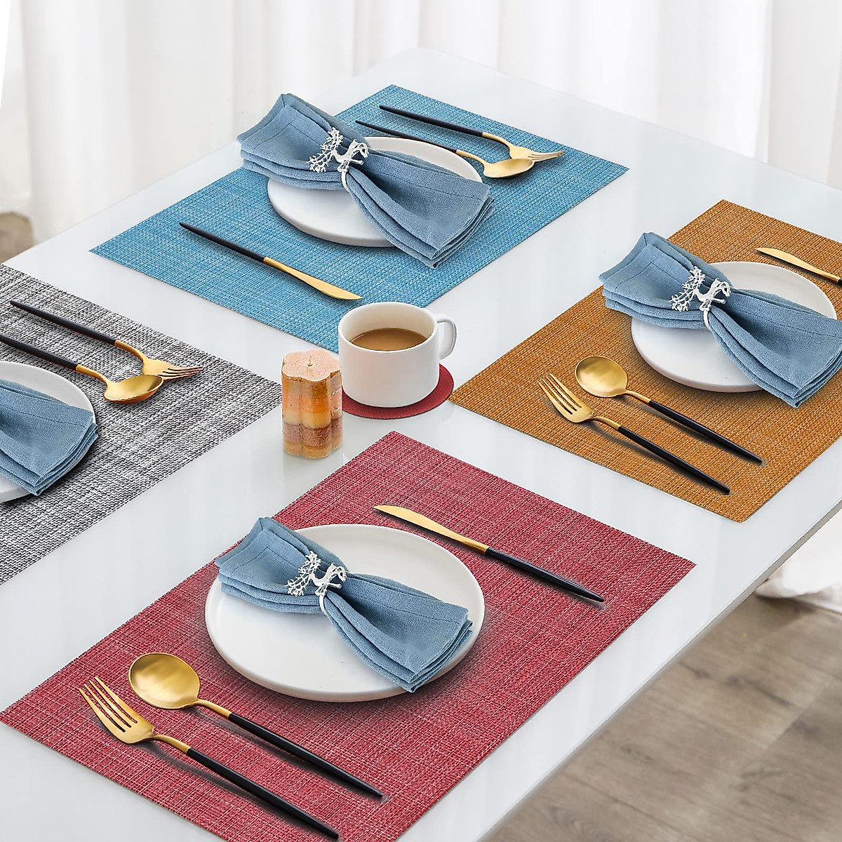 Sunday Path 100% Pure French Linen Dinner Napkins, Set of 4, 18" x 18", Reusable & Machine Washable, Natural Flax Cloth Napkin, Handmade with Mitered Corners, Gift Choice | Brick Red