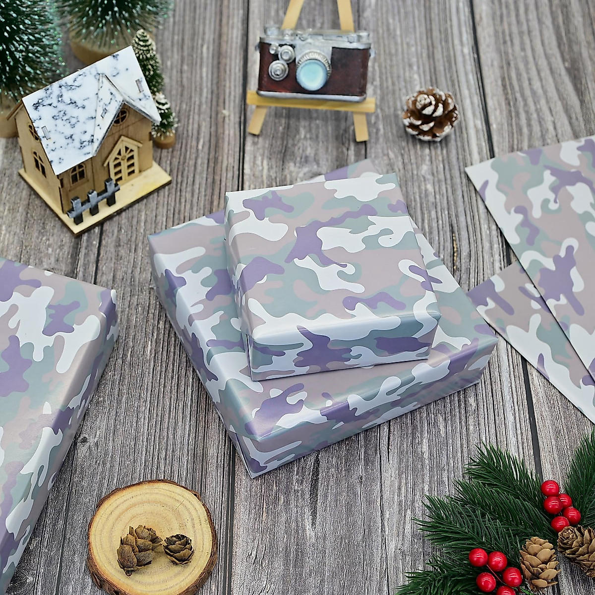 NARCSCHICHU Camo Wrapping Paper Army Gift Wrap - Green Gift Wrapping Paper for Men Boys Birthday Memorial Day Holiday (20 x 28 Inches Per Sheet, 6 Sheet)