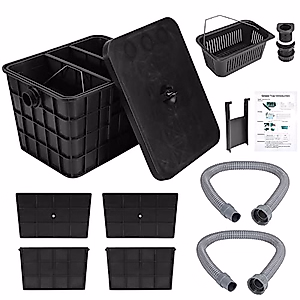 IRONWALLS 10 lbs Grease Trap for Home Kitchen, Side Inlet Plastic Grease Interceptor Trap with 7-Stage Filtration, Commercial Grade Grease Trap Oil-water Separator with Removable Oil Baffles