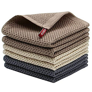 Mia'sDream Natural Cotton Tidy Dish Cloths Rags,Waffle Weave Kitchen Towels and Dishcloths Sets, Soft and Absorbent Hand Towel Washcloths, 12inchx12inch 6 Pack (Multi Color)