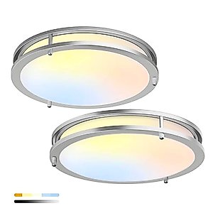 SUPERDANNY 36W LED Flush Mount Ceiling Light Fixture, 13 Inch Modern Ceiling Lamp, 3000K/3700K/4500K/5100K/6000K Dimmable Ceiling Lights for Bedroom Kitchen Hallway Bathroom (Brushed Nickel, 2 Pack)