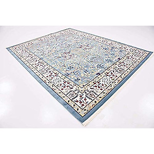 Unique Loom Narenj Collection Classic Traditional Textured Hunting Design Area Rug, 8 ft x 10 ft, Blue/Tan