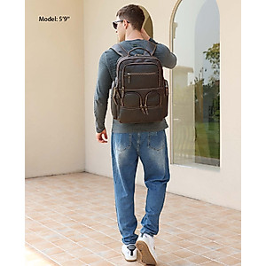Taertii Vintage Genuine Leather Backpack for Men, 16'' Macbook Travel Hiking School Bag Daypack 30L - Brown