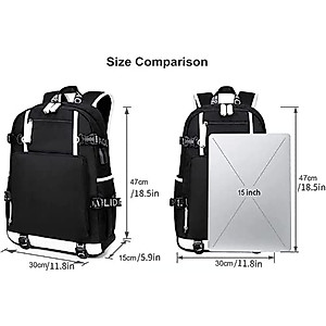 HUIHSVHA Anime Print Backpack Large Capacity School Laptop Bag with USB Charging Port Travel Daypack For Adult Boys Girls