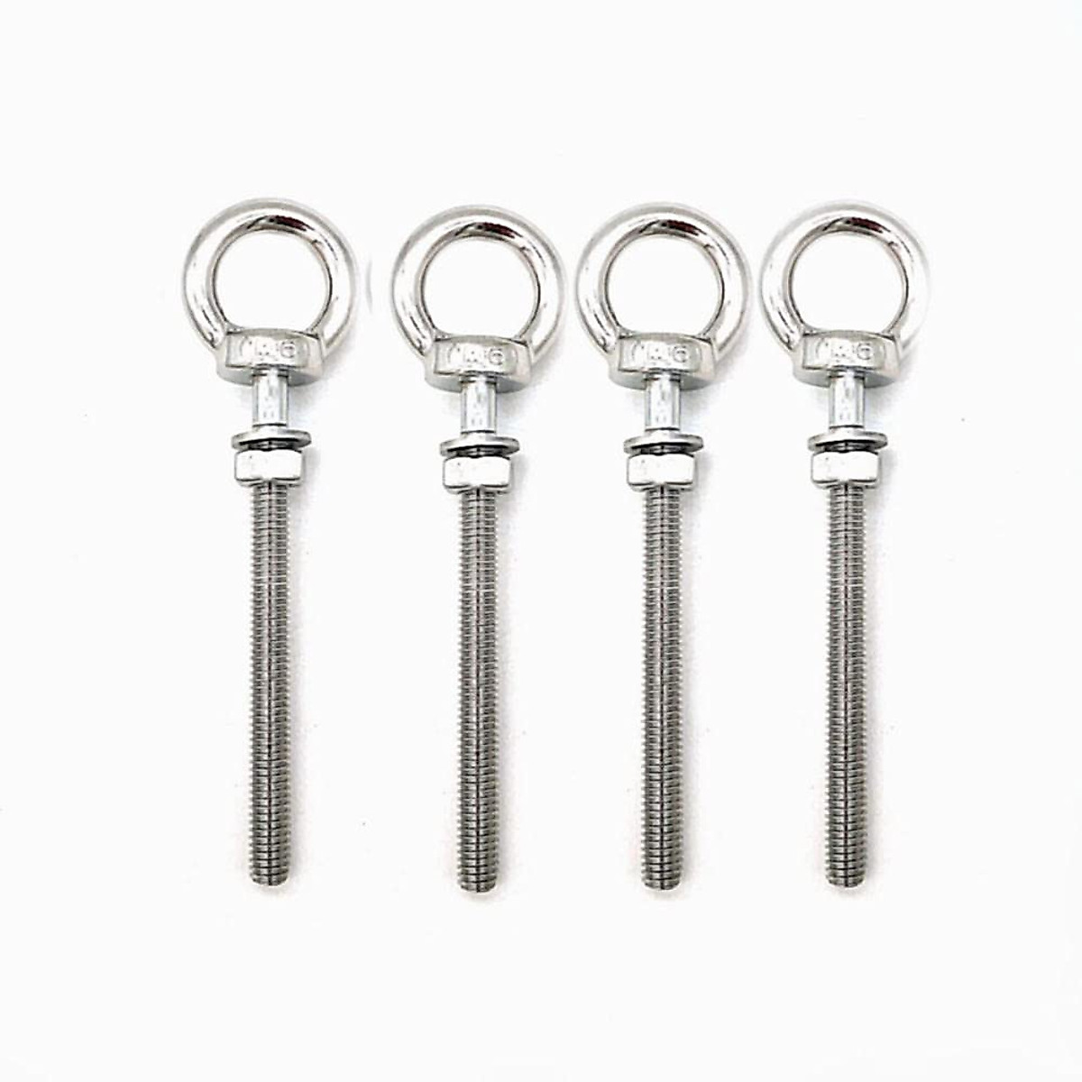 JY-Marnie M6 Lifting Shoulder Eye Bolt Long Shanks Stainless Steel Marine Bolts 6mmx98mm Heavy Duty Eyebolts,4Pack