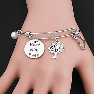 Lywjyb Birdgot Best Nini Ever Gift Best Nini Ever Bracelet Gift Best Nini Ever Funny Mother's Day Gift Best Nini Ever Christmas Gift (Nini br)
