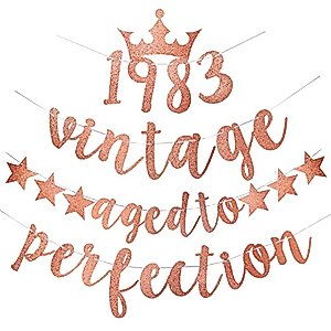 Rose Gold 40th Birthday Banner Decorations for Women, Glitter Vintage 1983 Aged to Perfection Banner Party Supplies, Forty Year Old Bday Anniversary Hanging Sign Decor