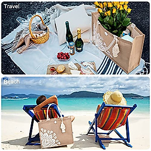 itgowisa Cute Beach Bag for Women Jute Tote Bag Large Straw Reusable Grocery Bag Trendy Handbag with Pouch and Tassel Eco Aesthetic Foldable Stay Upright Durable for Shopping Travel Summer beach Gift