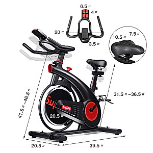GYMAX Indoor Exercise Cycling Bike, Stationary Bike with 20lbs Steel Flywheel & Heart Rate Monitor, Silent Operation for Home, Gym, Office (Black+Red)