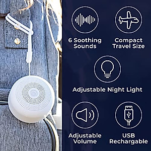Yogasleep Travel Mini Portable White Noise Machine, 6 Soothing Sounds, Dimmable Night Light, Compact Size for Travel & Diaper Bag, Sleep Aid for Adults & Baby, USB Rechargeable, Lanyard for Hanging