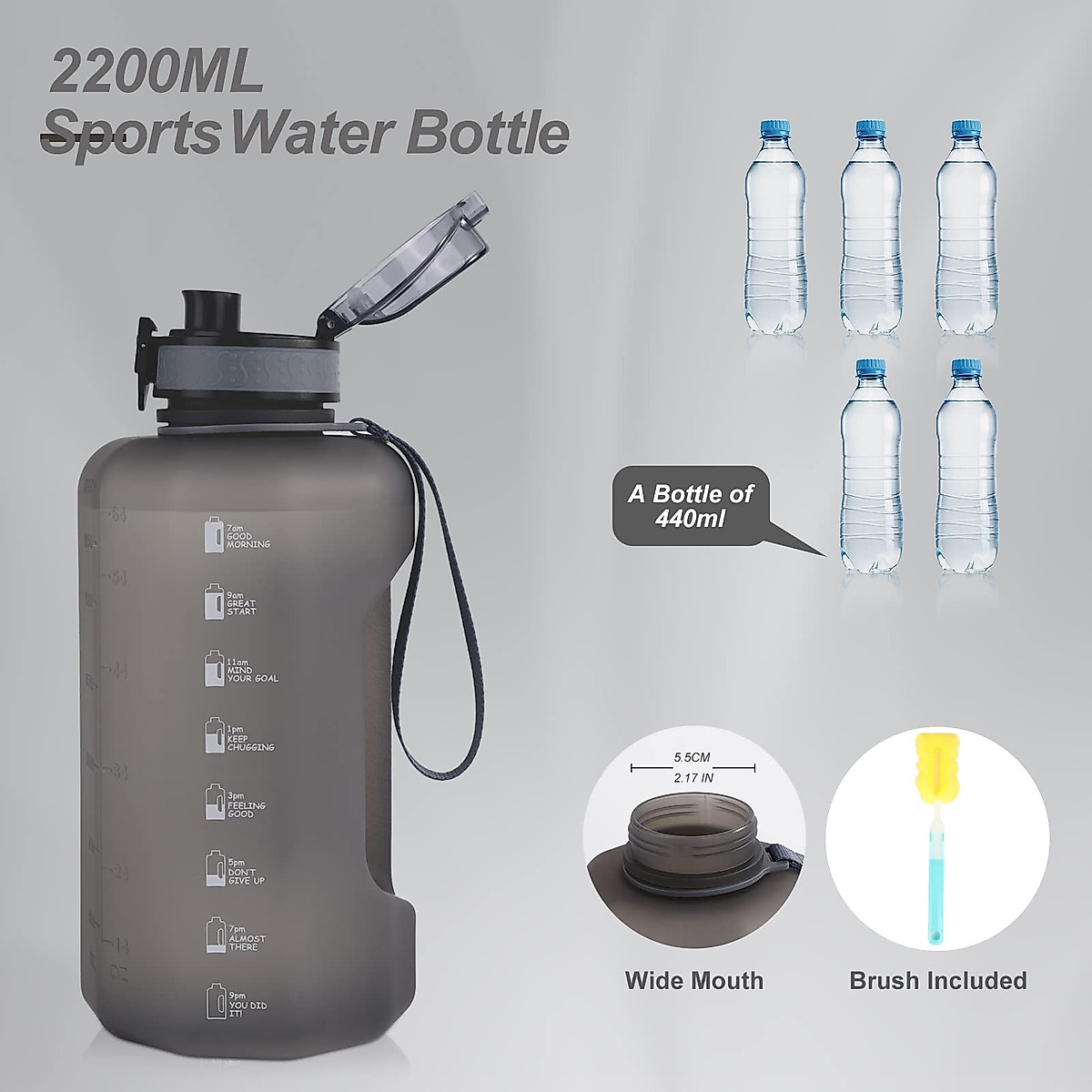 GEMFUL Large Water Bottle with Handle 74oz BPA Free for Sports