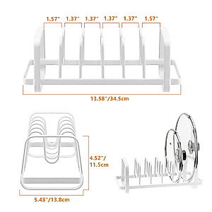 SANNO Pot Lid Holders Heavy Duty Pan Rack Organizer Pot Organizer Rack for Cabinet, Bakeware Rack,Kitchen Cookware Pantry Cabinet Storage Rack with 7 Dividers (pack of 1)